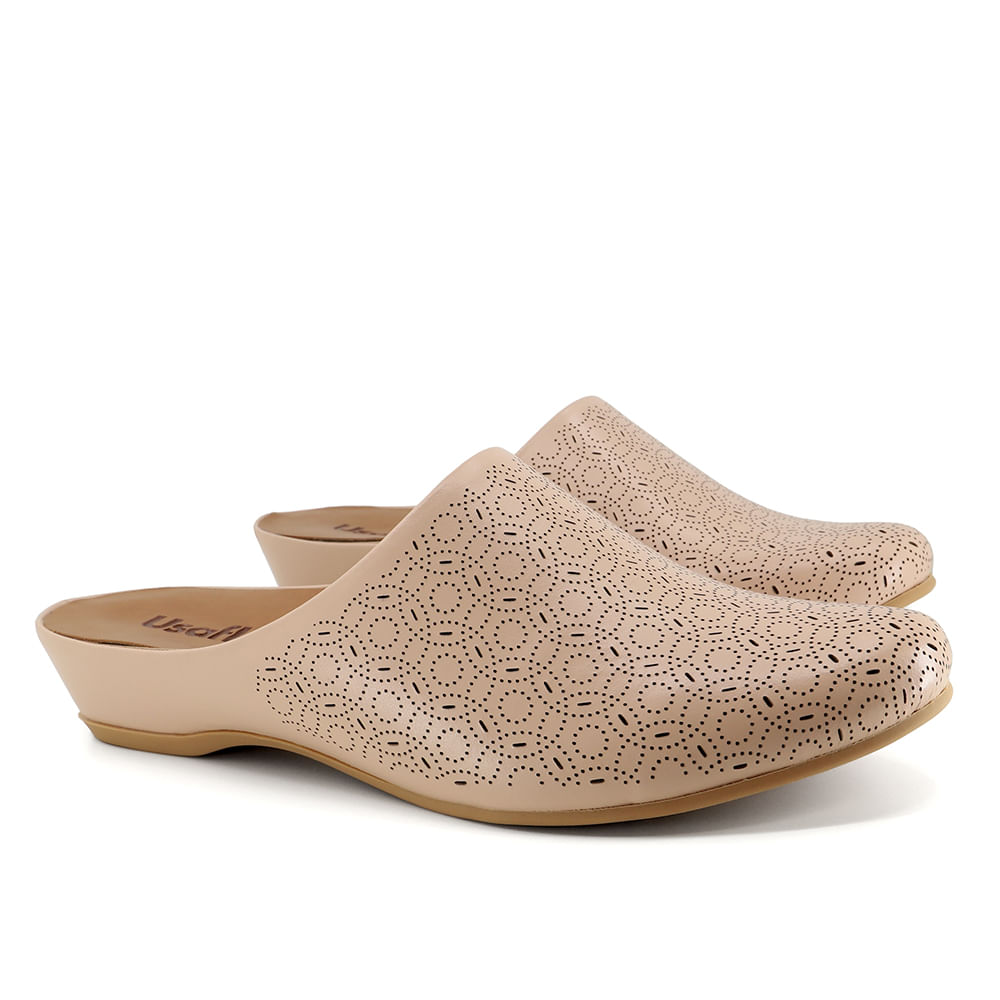 Mule Rosa Salto Embutido Couro Laser 39